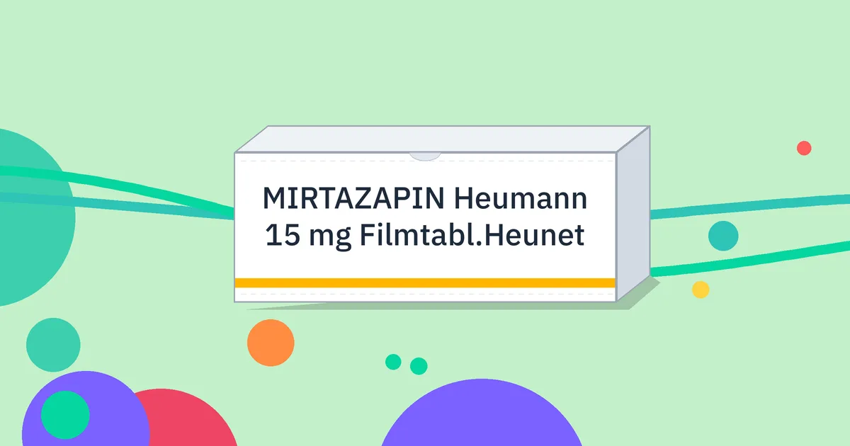 Symbolbild: Packung mit der Aufschrift MIRTAZAPIN Heumann 15 mg Filmtabl.Heunet (PZN 05890487) – Verfügbarkeit und Bezug in Apotheken in Frankfurt am Main