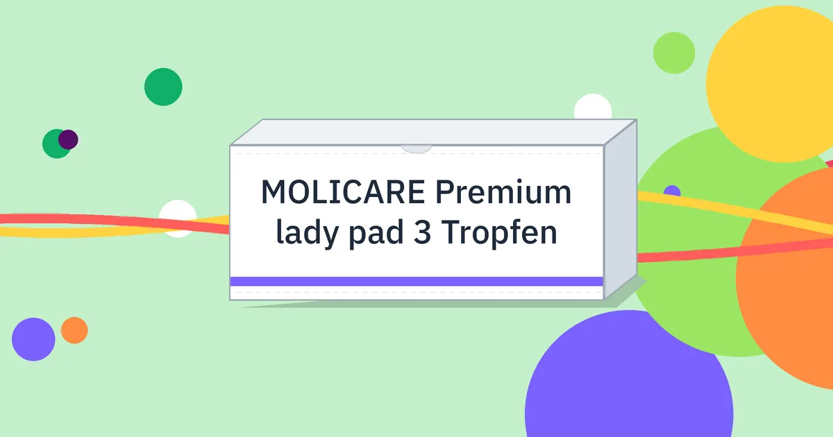 Symbolbild: Packung mit der Aufschrift MOLICARE Premium lady pad 3 Tropfen (PZN 15424740) – Verfügbarkeit und Bezug in Apotheken in Frankfurt am Main