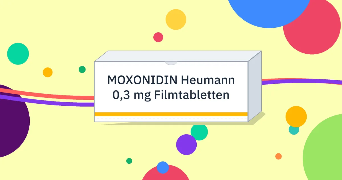 Symbolbild: Packung mit der Aufschrift MOXONIDIN Heumann 0,3 mg Filmtabletten (PZN 00239155) – Verfügbarkeit und Bezug in Apotheken in Frankfurt am Main