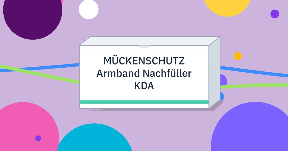 Symbolbild: Packung mit der Aufschrift MÜCKENSCHUTZ Armband Nachfüller KDA (PZN 15319090) – Verfügbarkeit und Bezug in Apotheken in Frankfurt am Main