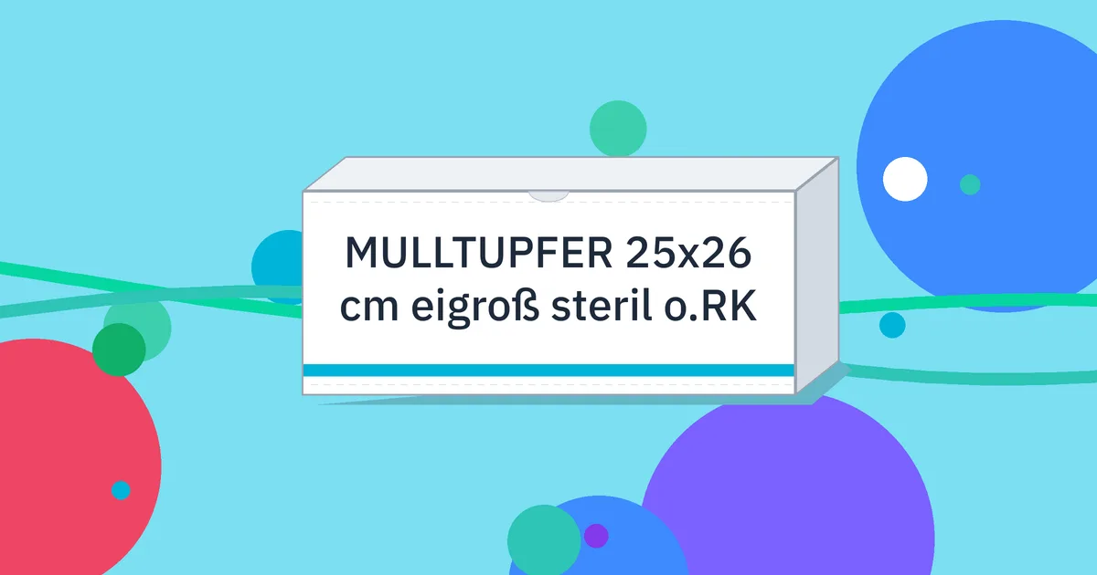 Symbolbild: Packung mit der Aufschrift MULLTUPFER 25x26 cm eigroß steril o.RK (PZN 13506876) – Verfügbarkeit und Bezug in Apotheken in Frankfurt am Main