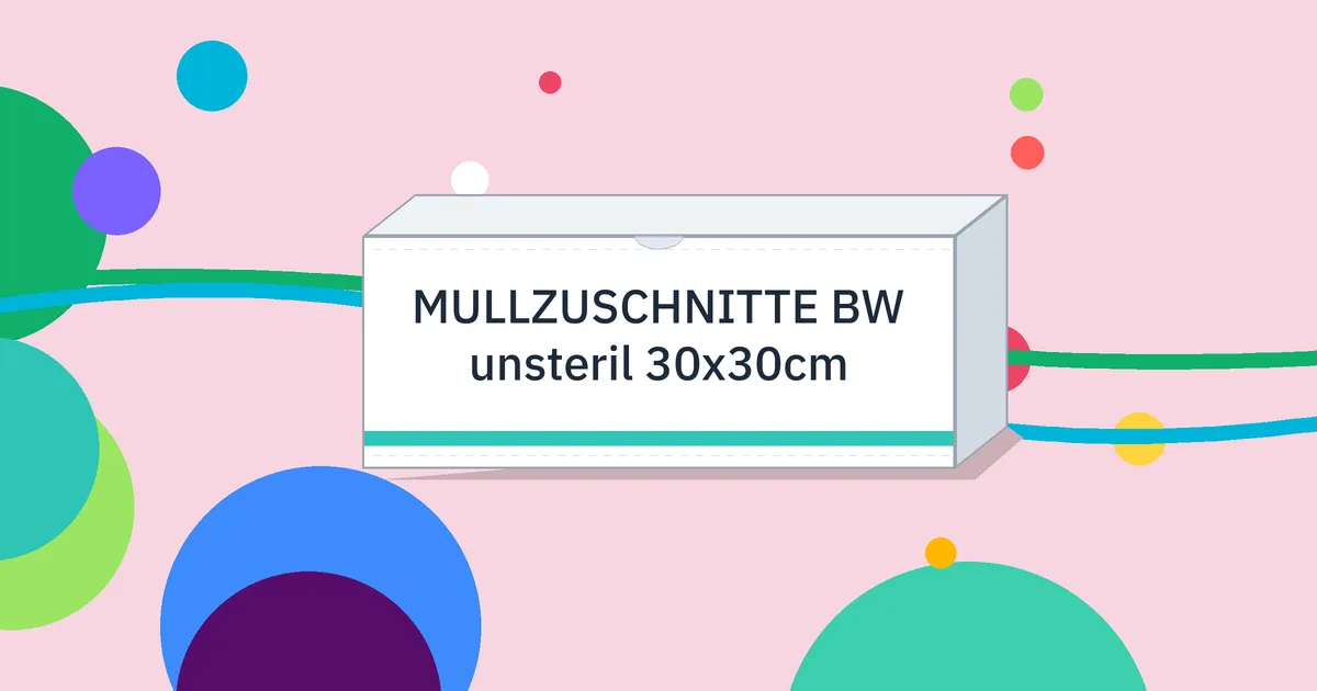 Symbolbild: Packung mit der Aufschrift MULLZUSCHNITTE BW unsteril 30x30cm (PZN 04077896) – Verfügbarkeit und Bezug in Apotheken in Frankfurt am Main