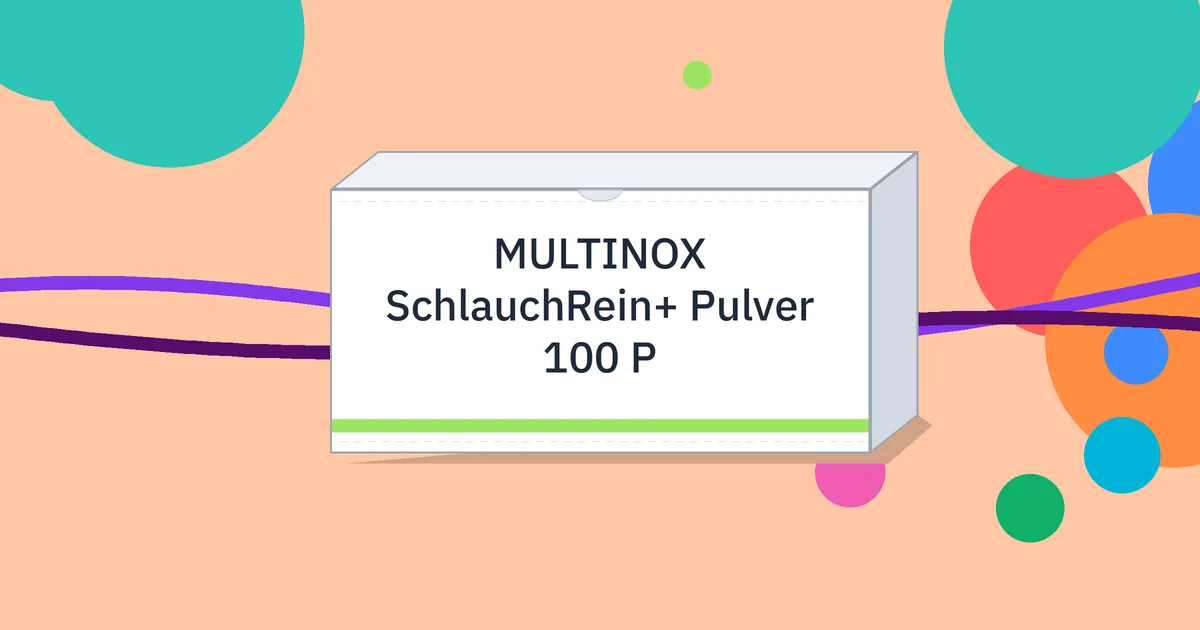Symbolbild: Packung mit der Aufschrift MULTINOX SchlauchRein+ Pulver 100 P (PZN 15397084) – Verfügbarkeit und Bezug in Apotheken in Frankfurt am Main