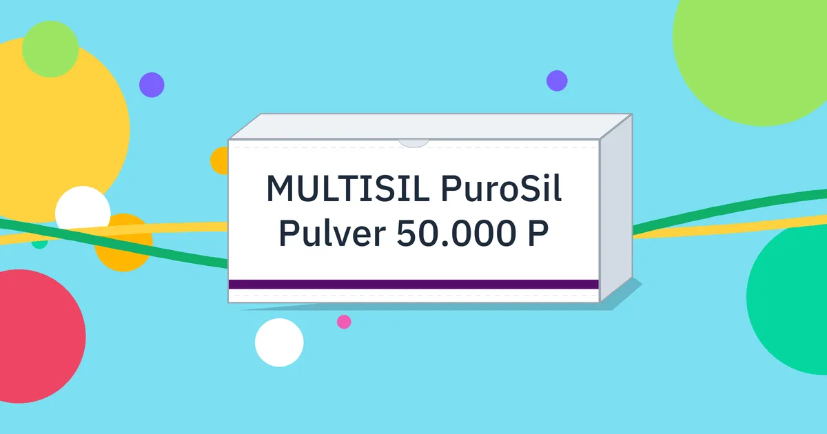Symbolbild: Packung mit der Aufschrift MULTISIL PuroSil Pulver 50.000 P (PZN 15397032) – Verfügbarkeit und Bezug in Apotheken in Frankfurt am Main