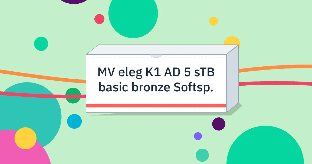 Symbolbild: Packung mit der Aufschrift MV eleg K1 AD 5 sTB basic bronze Softsp. (PZN 14705365) – Verfügbarkeit und Bezug in Apotheken in Frankfurt am Main