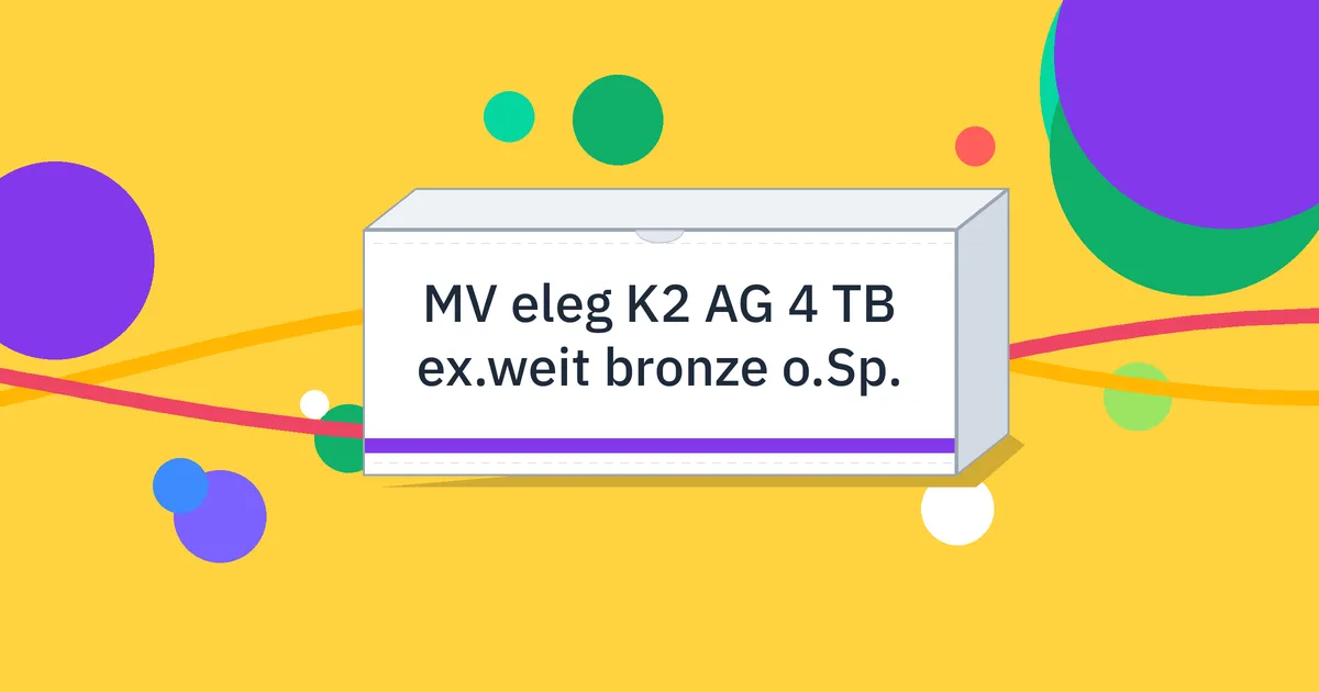 Symbolbild: Packung mit der Aufschrift MV eleg K2 AG 4 TB ex.weit bronze o.Sp. (PZN 14719290) – Verfügbarkeit und Bezug in Apotheken in Frankfurt am Main