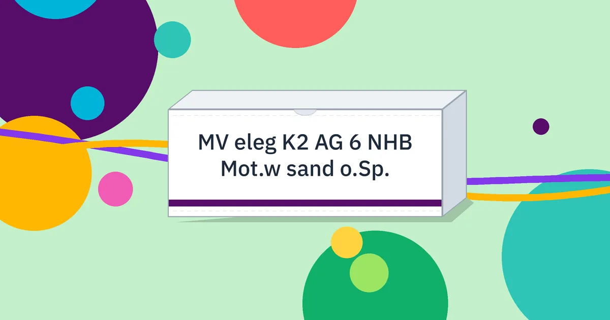 Symbolbild: Packung mit der Aufschrift MV eleg K2 AG 6 NHB Mot.w sand o.Sp. (PZN 18931377) – Verfügbarkeit und Bezug in Apotheken in Frankfurt am Main