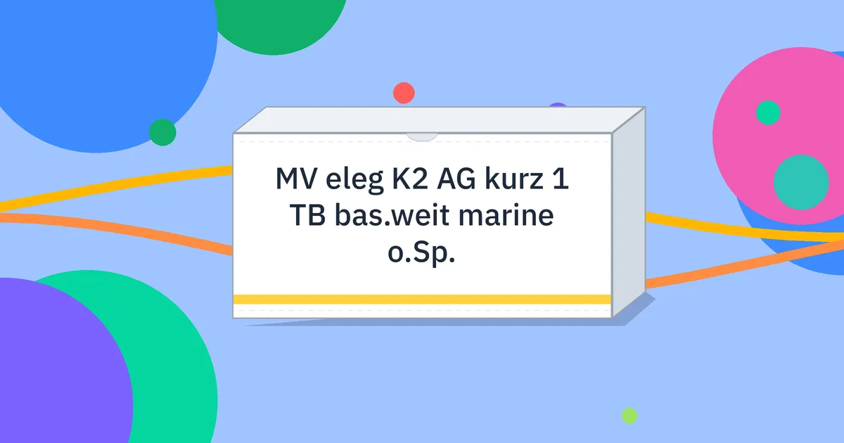 Symbolbild: Packung mit der Aufschrift MV eleg K2 AG kurz 1 TB bas.weit marine o.Sp. (PZN 14608283) – Verfügbarkeit und Bezug in Apotheken in Frankfurt am Main