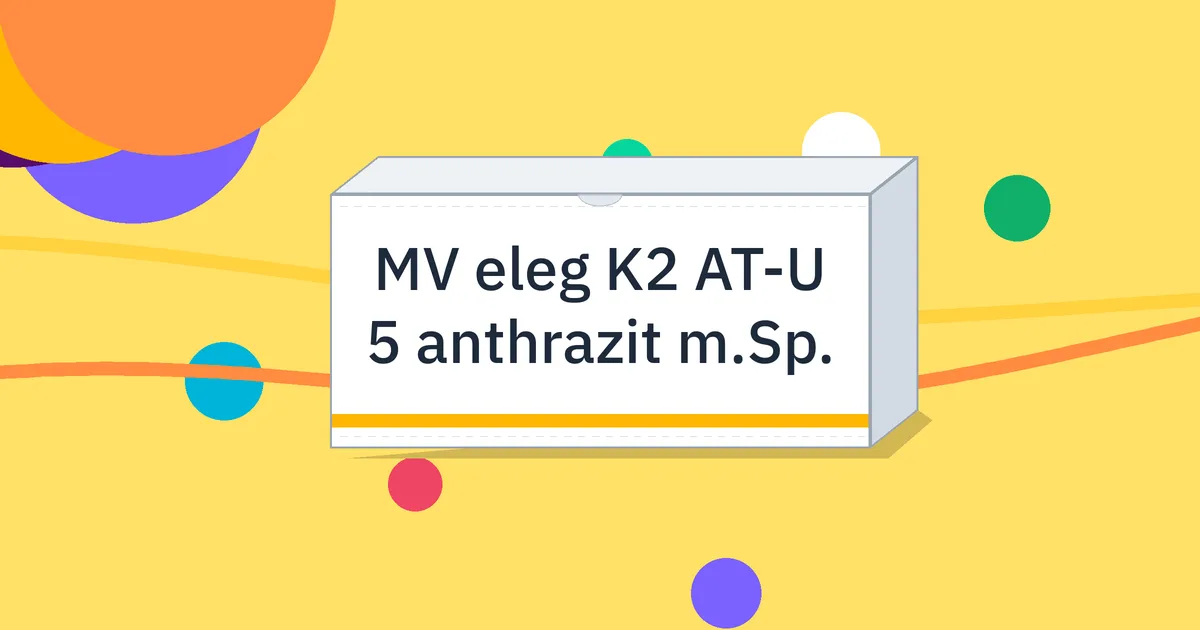 Symbolbild: Packung mit der Aufschrift MV eleg K2 AT-U 5 anthrazit m.Sp. (PZN 00643442) – Verfügbarkeit und Bezug in Apotheken in Frankfurt am Main