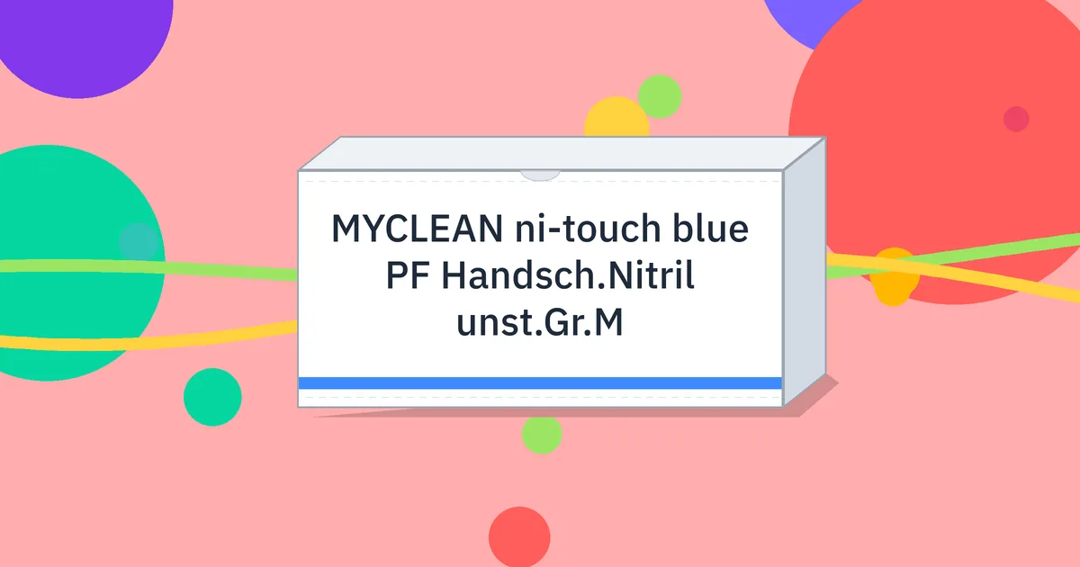 Symbolbild: Packung mit der Aufschrift MYCLEAN ni-touch blue PF Handsch.Nitril unst.Gr.M (PZN 11330077) – Verfügbarkeit und Bezug in Apotheken in Frankfurt am Main