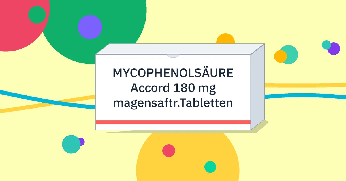 Symbolbild: Packung mit der Aufschrift MYCOPHENOLSÄURE Accord 180 mg magensaftr.Tabletten (PZN 12671739) – Verfügbarkeit und Bezug in Apotheken in Frankfurt am Main