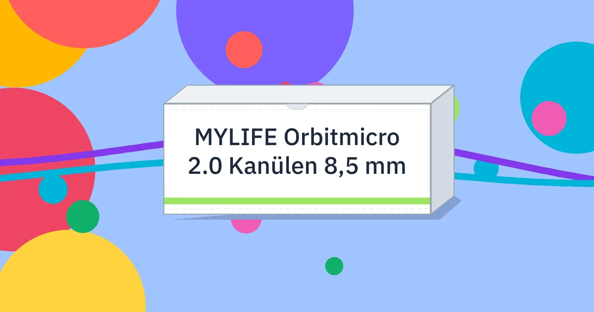 Symbolbild: Packung mit der Aufschrift MYLIFE Orbitmicro 2.0 Kanülen 8,5 mm (PZN 17587541) – Verfügbarkeit und Bezug in Apotheken in Frankfurt am Main