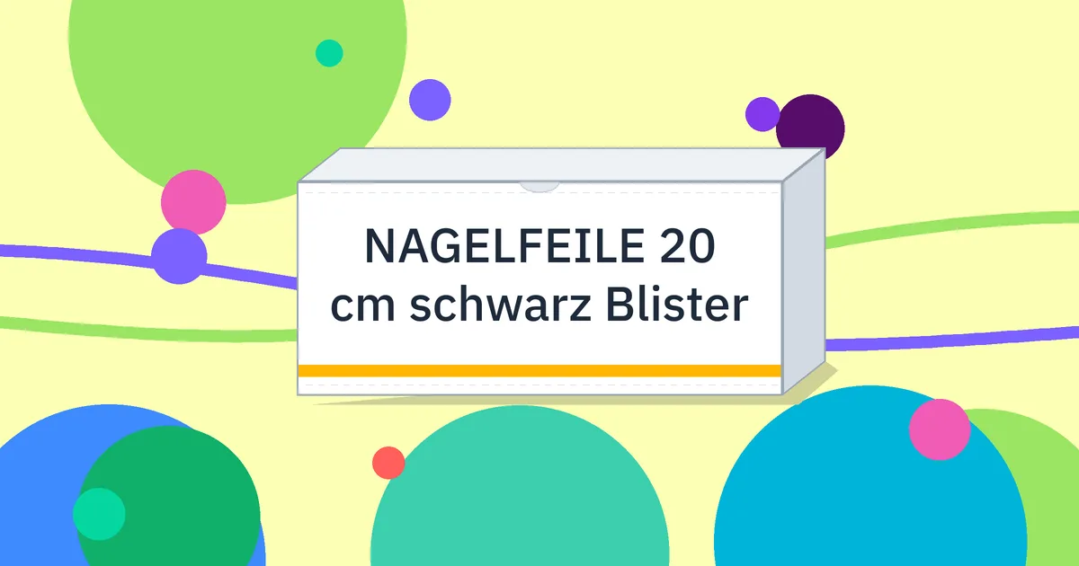 Symbolbild: Packung mit der Aufschrift NAGELFEILE 20 cm schwarz Blister (PZN 10349442) – Verfügbarkeit und Bezug in Apotheken in Frankfurt am Main