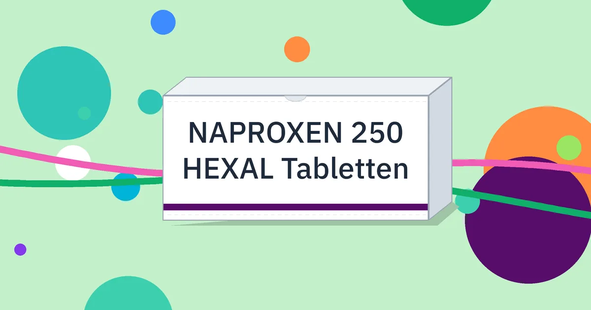 Symbolbild: Packung mit der Aufschrift NAPROXEN 250 HEXAL Tabletten (PZN 01239542) – Verfügbarkeit und Bezug in Apotheken in Frankfurt am Main