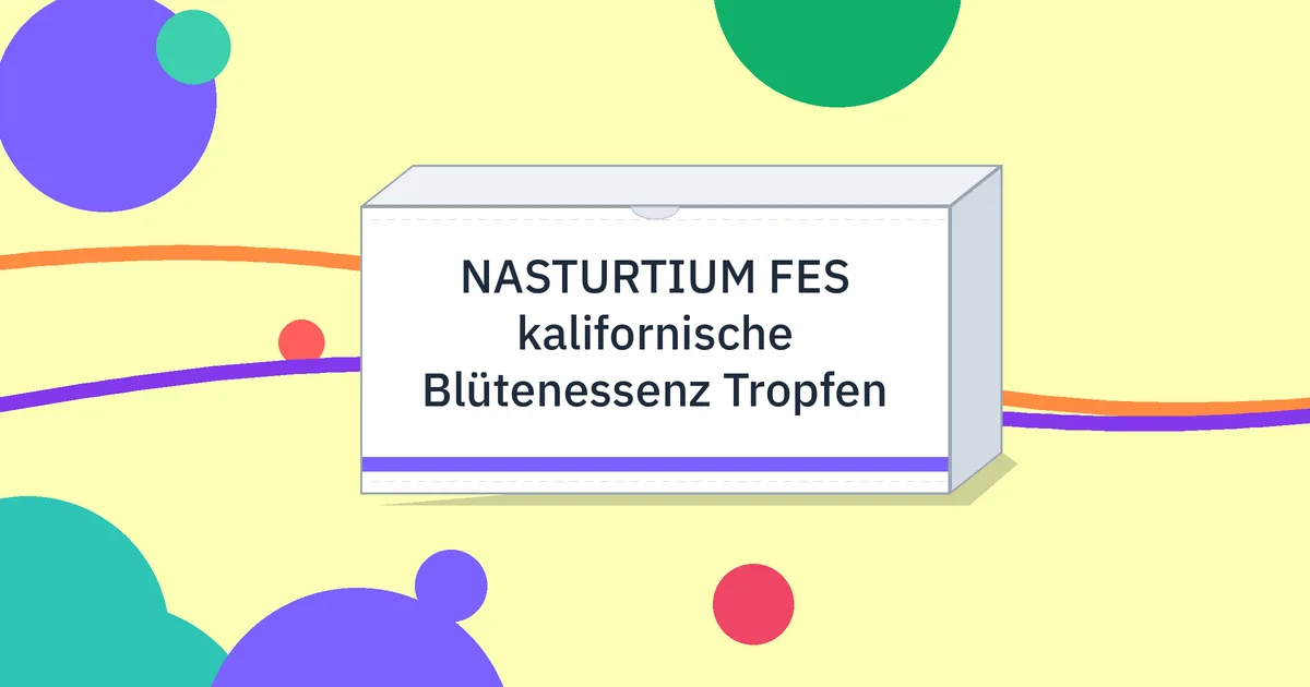 Symbolbild: Packung mit der Aufschrift NASTURTIUM FES kalifornische Blütenessenz Tropfen (PZN 09173653) – Verfügbarkeit und Bezug in Apotheken in Frankfurt am Main