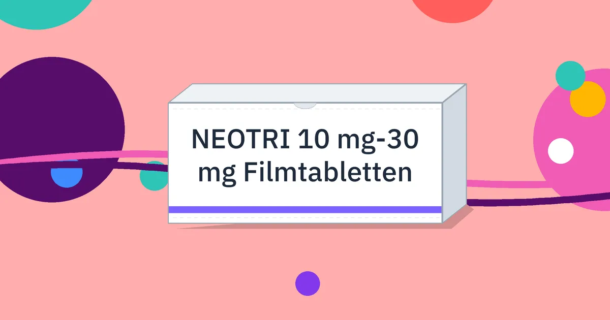 Symbolbild: Packung mit der Aufschrift NEOTRI 10 mg-30 mg Filmtabletten (PZN 02481110) – Verfügbarkeit und Bezug in Apotheken in Frankfurt am Main