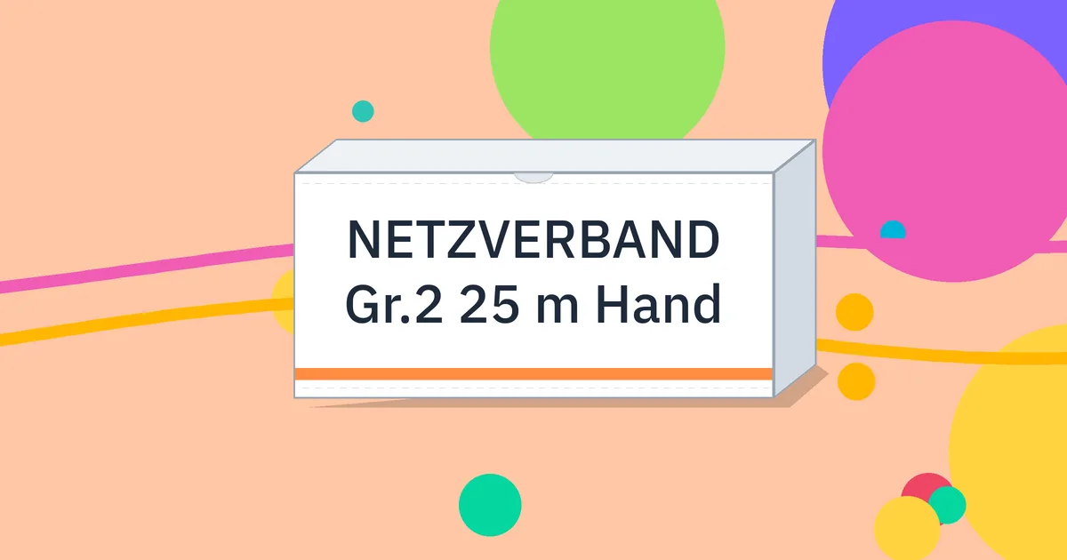 Symbolbild: Packung mit der Aufschrift NETZVERBAND Gr.2 25 m Hand (PZN 01848985) – Verfügbarkeit und Bezug in Apotheken in Frankfurt am Main