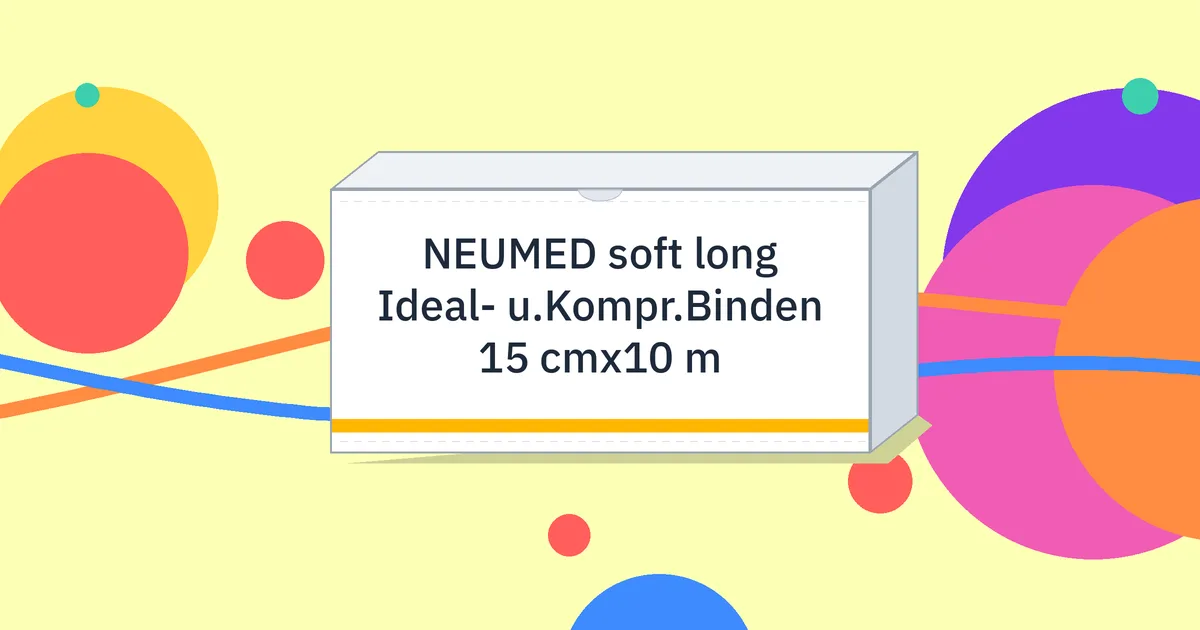 Symbolbild: Packung mit der Aufschrift NEUMED soft long Ideal- u.Kompr.Binden 15 cmx10 m (PZN 16498551) – Verfügbarkeit und Bezug in Apotheken in Frankfurt am Main
