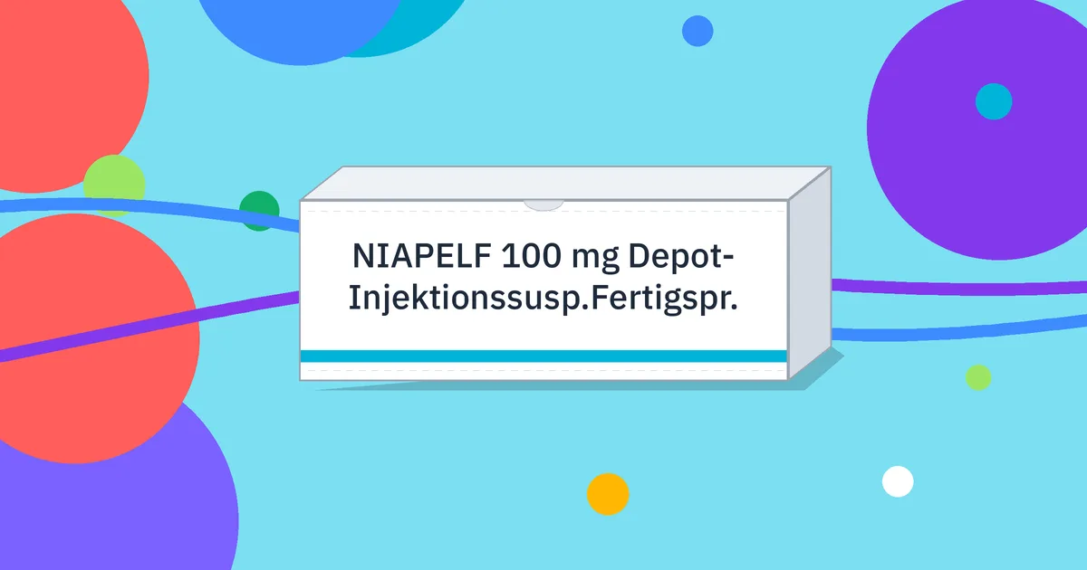 Symbolbild: Packung mit der Aufschrift NIAPELF 100 mg Depot-Injektionssusp.Fertigspr. (PZN 19474433) – Verfügbarkeit und Bezug in Apotheken in Frankfurt am Main
