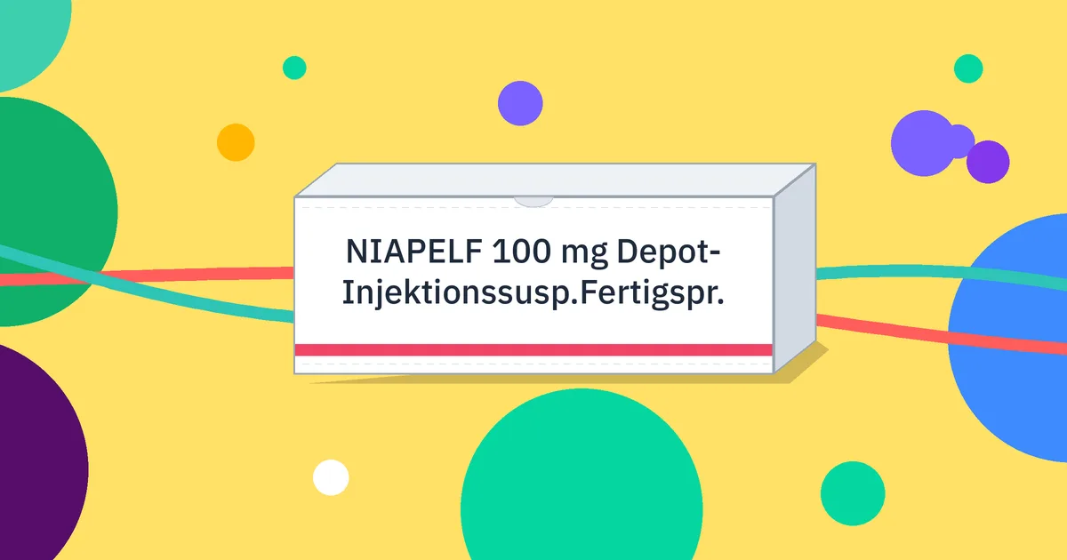 Symbolbild: Packung mit der Aufschrift NIAPELF 100 mg Depot-Injektionssusp.Fertigspr. (PZN 20155986) – Verfügbarkeit und Bezug in Apotheken in Frankfurt am Main