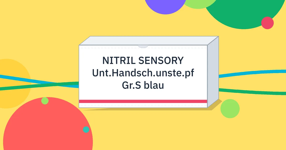 Symbolbild: Packung mit der Aufschrift NITRIL SENSORY Unt.Handsch.unste.pf Gr.S blau (PZN 14272305) – Verfügbarkeit und Bezug in Apotheken in Frankfurt am Main