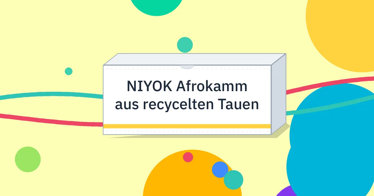Symbolbild: Packung mit der Aufschrift NIYOK Afrokamm aus recycelten Tauen (PZN 20644768) – Verfügbarkeit und Bezug in Apotheken in Frankfurt am Main