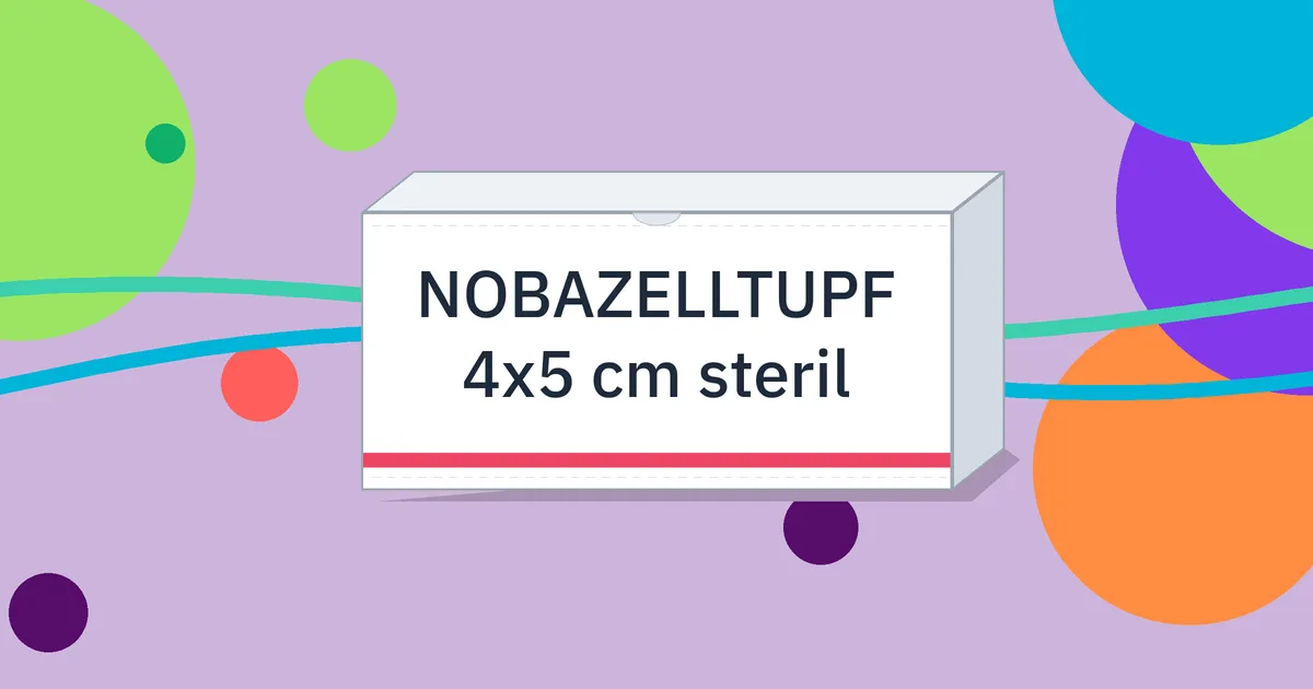 Symbolbild: Packung mit der Aufschrift NOBAZELLTUPF 4x5 cm steril (PZN 09489190) – Verfügbarkeit und Bezug in Apotheken in Frankfurt am Main
