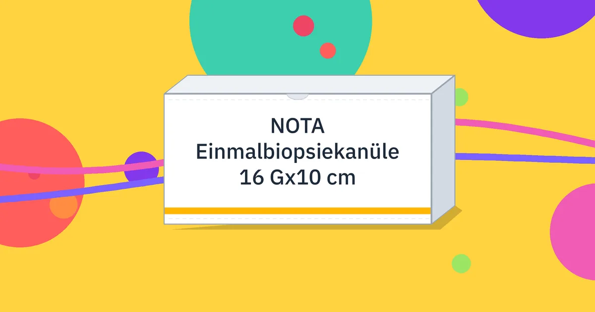 Symbolbild: Packung mit der Aufschrift NOTA Einmalbiopsiekanüle 16 Gx10 cm (PZN 03919873) – Verfügbarkeit und Bezug in Apotheken in Frankfurt am Main