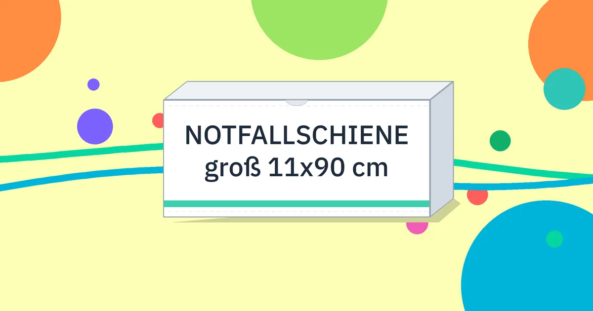 Symbolbild: Packung mit der Aufschrift NOTFALLSCHIENE groß 11x90 cm (PZN 02638942) – Verfügbarkeit und Bezug in Apotheken in Frankfurt am Main