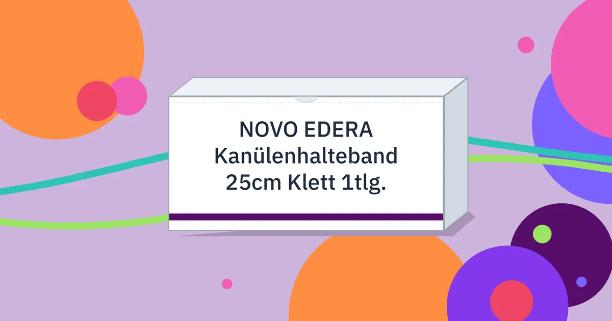 Symbolbild: Packung mit der Aufschrift NOVO EDERA Kanülenhalteband 25cm Klett 1tlg. (PZN 18726111) – Verfügbarkeit und Bezug in Apotheken in Frankfurt am Main