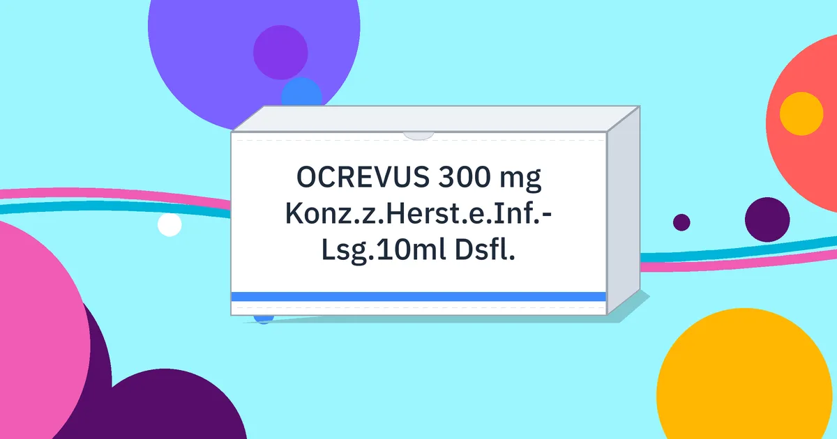 Symbolbild: Packung mit der Aufschrift OCREVUS 300 mg Konz.z.Herst.e.Inf.-Lsg.10ml Dsfl. (PZN 20540796) – Verfügbarkeit und Bezug in Apotheken in Frankfurt am Main