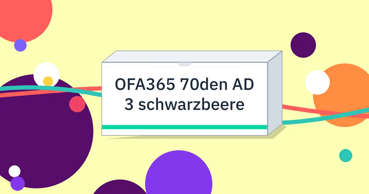 Symbolbild: Packung mit der Aufschrift OFA365 70den AD 3 schwarzbeere (PZN 16722008) – Verfügbarkeit und Bezug in Apotheken in Frankfurt am Main