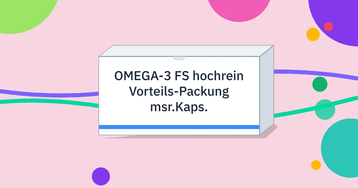 Symbolbild: Packung mit der Aufschrift OMEGA-3 FS hochrein Vorteils-Packung msr.Kaps. (PZN 10837414) – Verfügbarkeit und Bezug in Apotheken in Frankfurt am Main
