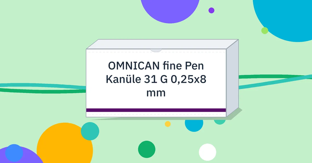 Symbolbild: Packung mit der Aufschrift OMNICAN fine Pen Kanüle 31 G 0,25x8 mm (PZN 11587089) – Verfügbarkeit und Bezug in Apotheken in Frankfurt am Main