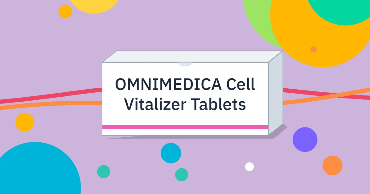 Symbolbild: Packung mit der Aufschrift OMNIMEDICA Cell Vitalizer Tablets (PZN 18787294) – Verfügbarkeit und Bezug in Apotheken in Frankfurt am Main