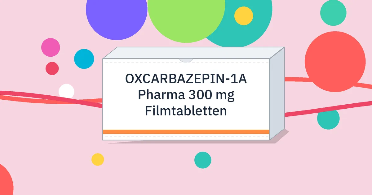 Symbolbild: Packung mit der Aufschrift OXCARBAZEPIN-1A Pharma 300 mg Filmtabletten (PZN 09318465) – Verfügbarkeit und Bezug in Apotheken in Frankfurt am Main