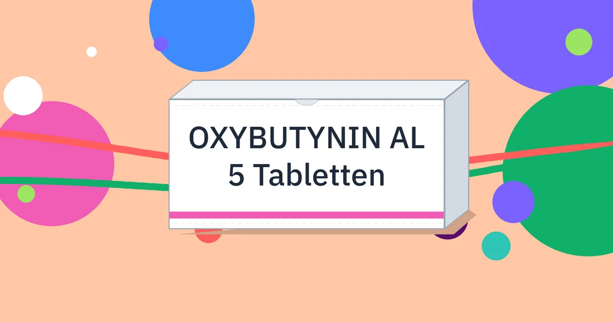 Symbolbild: Packung mit der Aufschrift OXYBUTYNIN AL 5 Tabletten (PZN 07558254) – Verfügbarkeit und Bezug in Apotheken in Frankfurt am Main