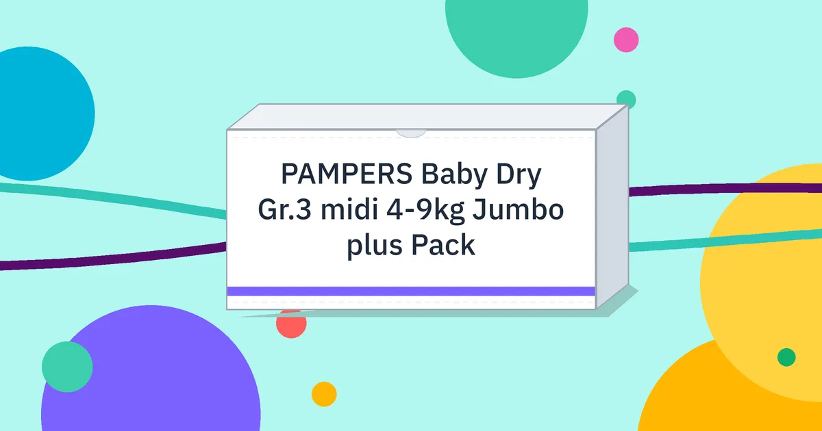 Symbolbild: Packung mit der Aufschrift PAMPERS Baby Dry Gr.3 midi 4-9kg Jumbo plus Pack (PZN 10256611) – Verfügbarkeit und Bezug in Apotheken in Frankfurt am Main