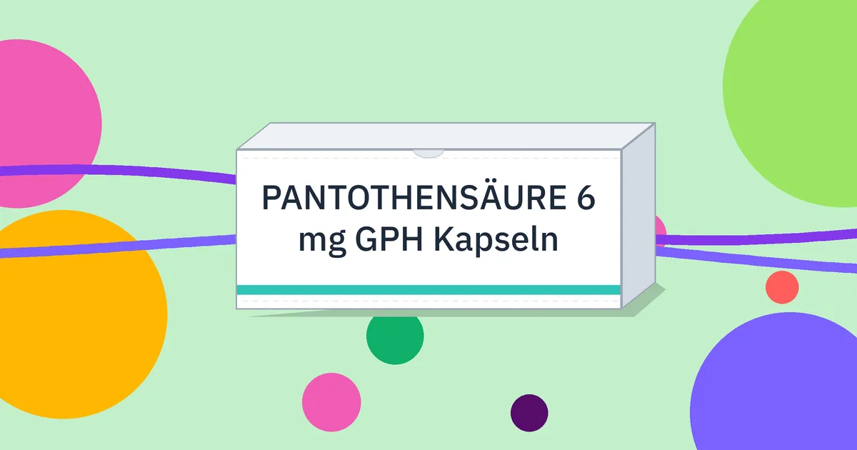 Symbolbild: Packung mit der Aufschrift PANTOTHENSÄURE 6 mg GPH Kapseln (PZN 00715489) – Verfügbarkeit und Bezug in Apotheken in Frankfurt am Main