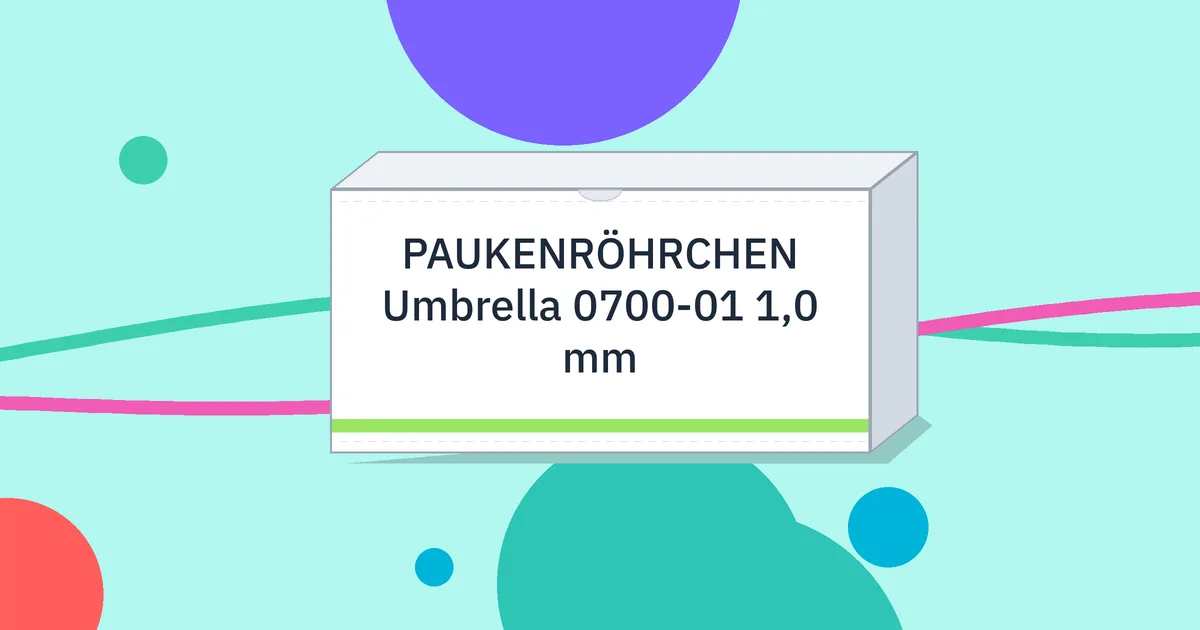 Symbolbild: Packung mit der Aufschrift PAUKENRÖHRCHEN Umbrella 0700-01 1,0 mm (PZN 00184595) – Verfügbarkeit und Bezug in Apotheken in Frankfurt am Main
