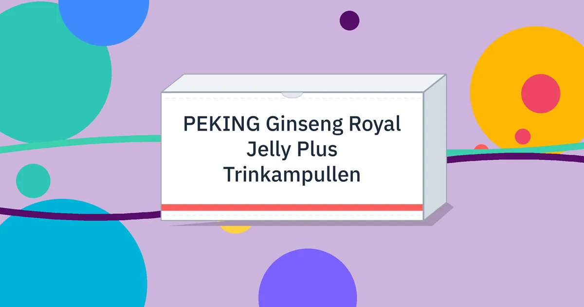 Symbolbild: Packung mit der Aufschrift PEKING Ginseng Royal Jelly Plus Trinkampullen (PZN 05460597) – Verfügbarkeit und Bezug in Apotheken in Frankfurt am Main