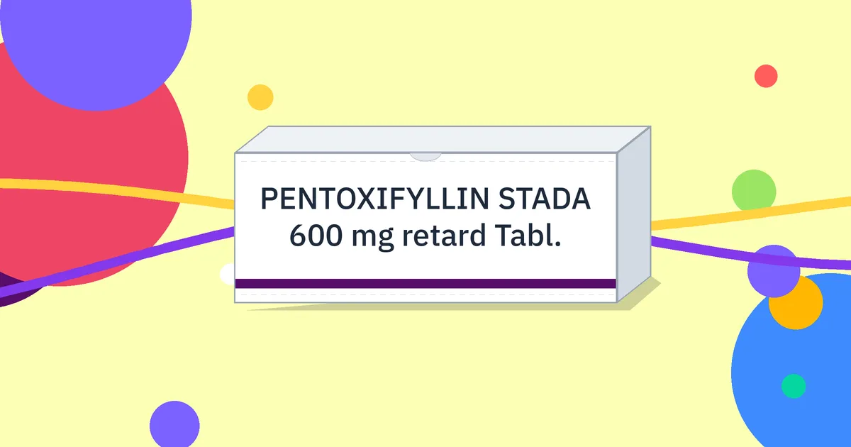Symbolbild: Packung mit der Aufschrift PENTOXIFYLLIN STADA 600 mg retard Tabl. (PZN 00177282) – Verfügbarkeit und Bezug in Apotheken in Frankfurt am Main
