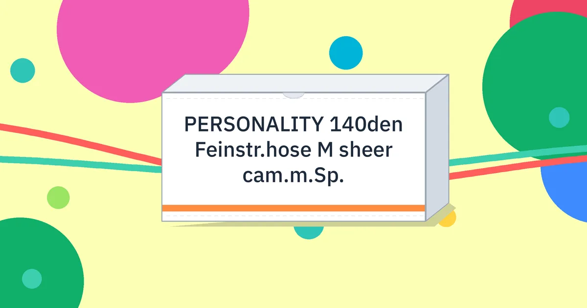 Symbolbild: Packung mit der Aufschrift PERSONALITY 140den Feinstr.hose M sheer cam.m.Sp. (PZN 16189169) – Verfügbarkeit und Bezug in Apotheken in Frankfurt am Main