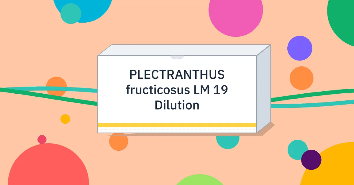 Symbolbild: Packung mit der Aufschrift PLECTRANTHUS fructicosus LM 19 Dilution (PZN 13648599) – Verfügbarkeit und Bezug in Apotheken in Frankfurt am Main
