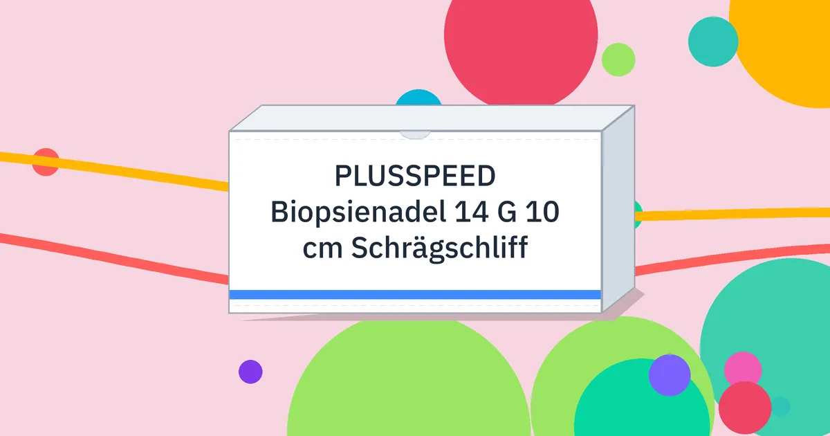 Symbolbild: Packung mit der Aufschrift PLUSSPEED Biopsienadel 14 G 10 cm Schrägschliff (PZN 05519244) – Verfügbarkeit und Bezug in Apotheken in Frankfurt am Main