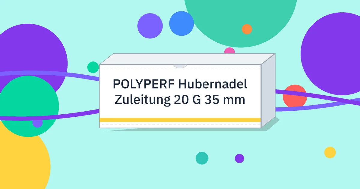 Symbolbild: Packung mit der Aufschrift POLYPERF Hubernadel Zuleitung 20 G 35 mm (PZN 12426170) – Verfügbarkeit und Bezug in Apotheken in Frankfurt am Main