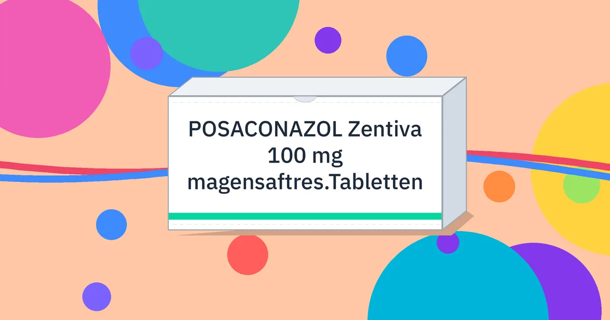 Symbolbild: Packung mit der Aufschrift POSACONAZOL Zentiva 100 mg magensaftres.Tabletten (PZN 14358426) – Verfügbarkeit und Bezug in Apotheken in Frankfurt am Main