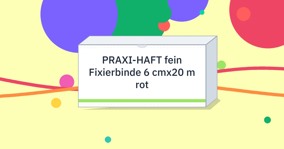 Symbolbild: Packung mit der Aufschrift PRAXI-HAFT fein Fixierbinde 6 cmx20 m rot (PZN 12826171) – Verfügbarkeit und Bezug in Apotheken in Frankfurt am Main