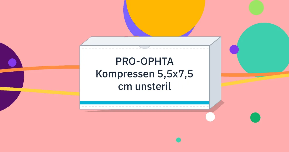 Symbolbild: Packung mit der Aufschrift PRO-OPHTA Kompressen 5,5x7,5 cm unsteril (PZN 00087403) – Verfügbarkeit und Bezug in Apotheken in Frankfurt am Main