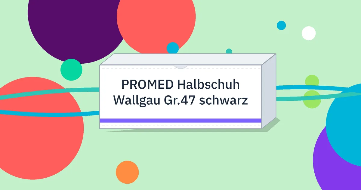 Symbolbild: Packung mit der Aufschrift PROMED Halbschuh Wallgau Gr.47 schwarz (PZN 14349255) – Verfügbarkeit und Bezug in Apotheken in Frankfurt am Main